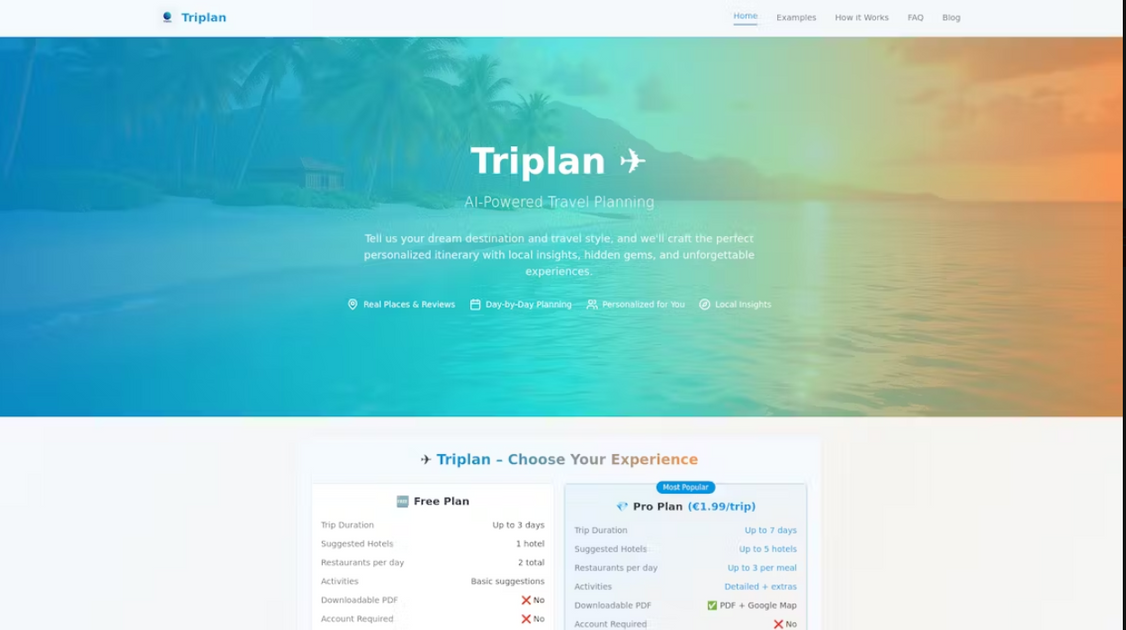Triplan - Your AI travel planner – real places, perfect itineraries | Steemhunt